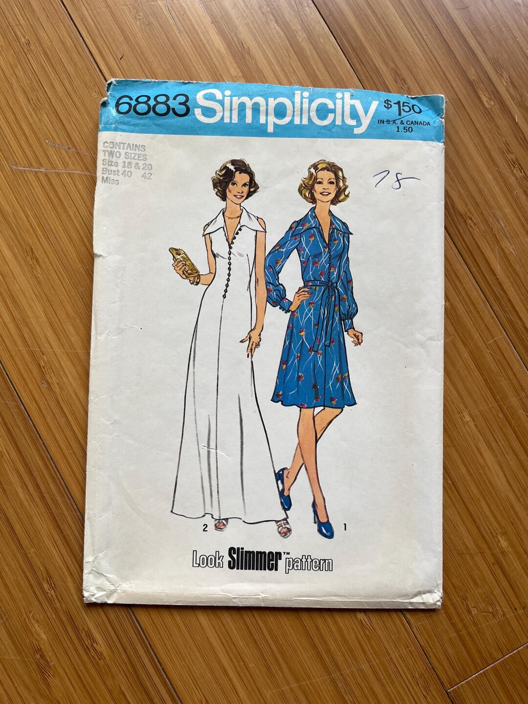 UNCUT 1975 Simplicity Pattern 6883. Size 18 + 20, Bust 40 + 42 - Etsy