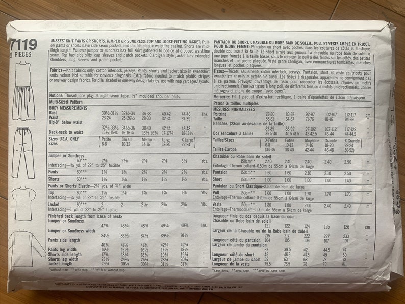 UNCUT 1990 Simplicity Pattern 7119. Size Petite to X-large - Etsy