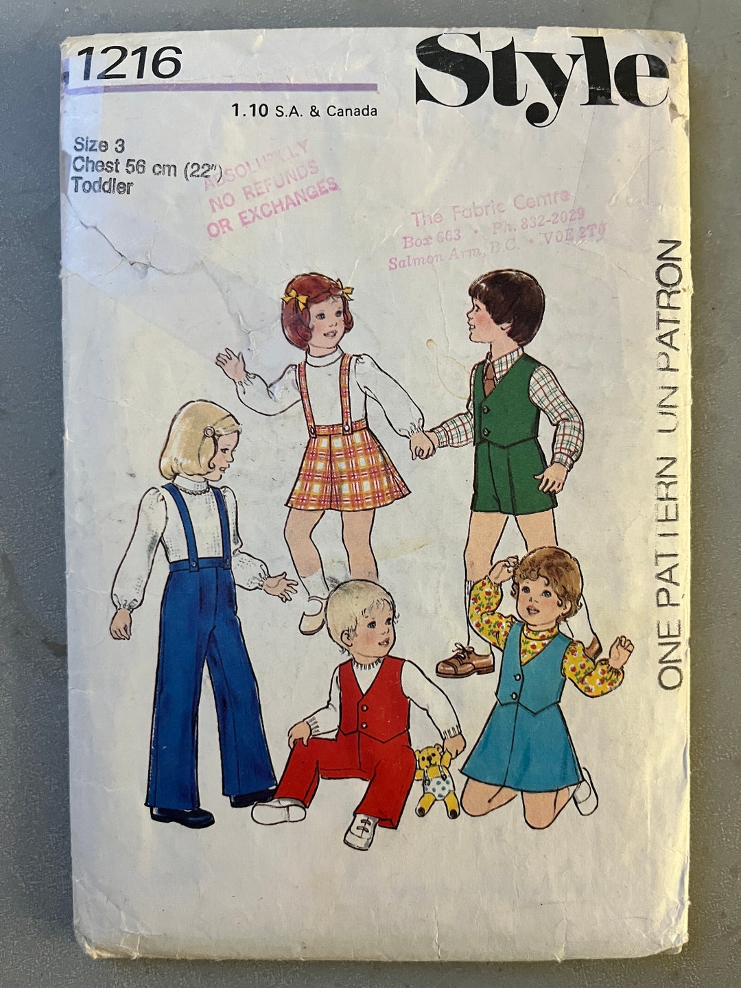 1975 Style Pattern 1216. Size 3, Chest 22 - Etsy