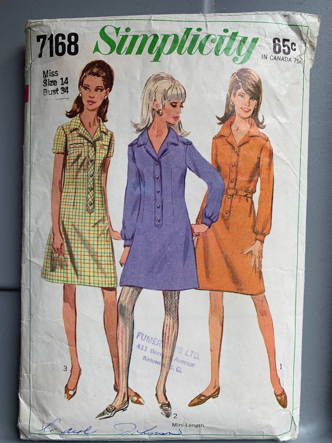 1967 Simplicity Pattern 7168. Size 14 Bust 34 - Etsy