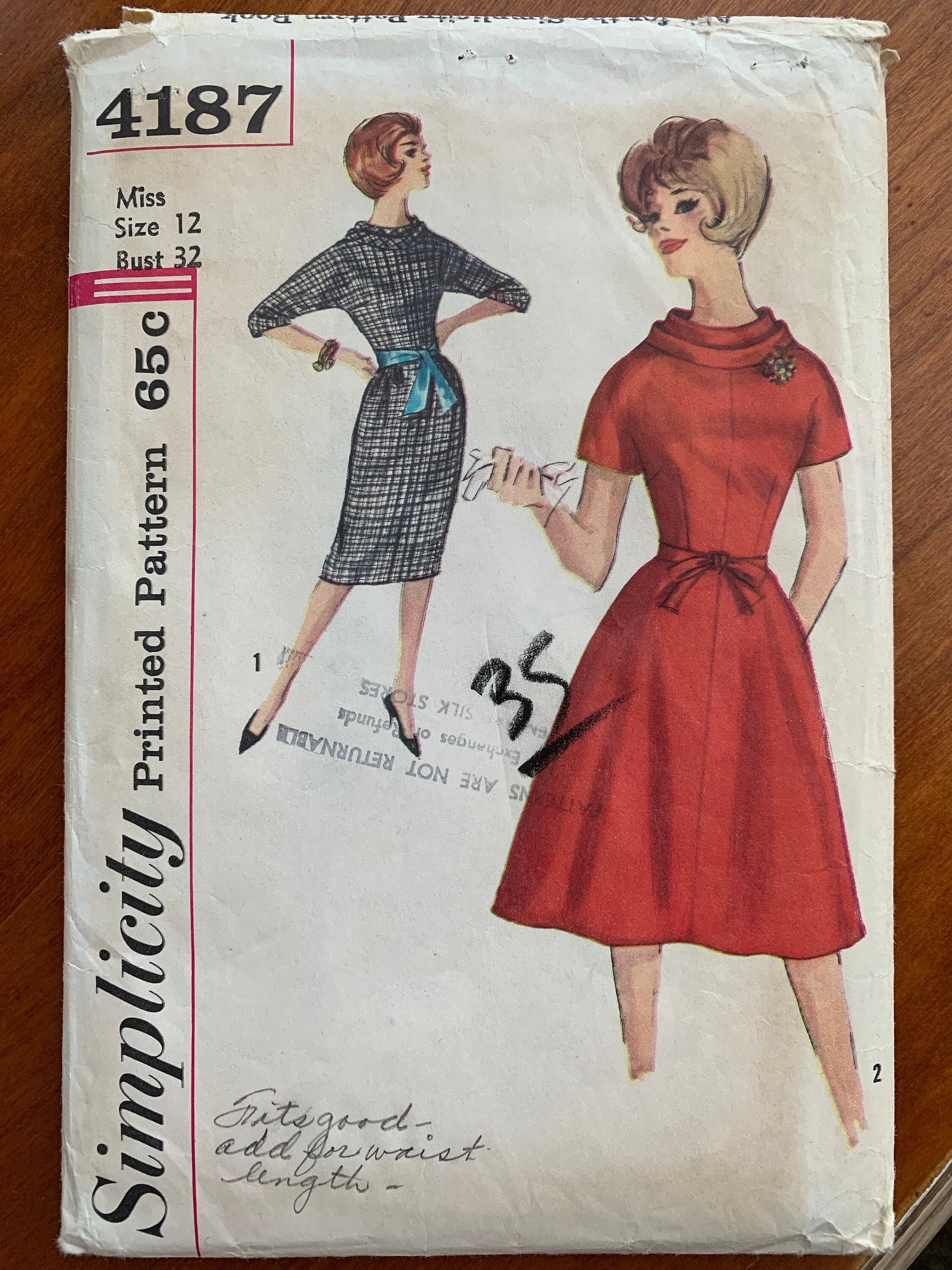 1961 Simplicity Pattern 4187. Size 12 Bust 32 - Etsy UK