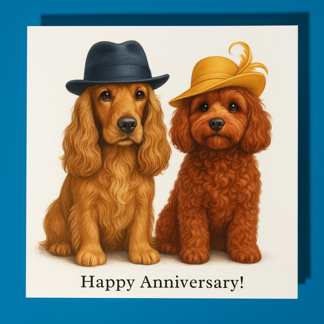 English Cocker Spaniel Cavapoo - Happy Anniversary Card Funny Animal ...