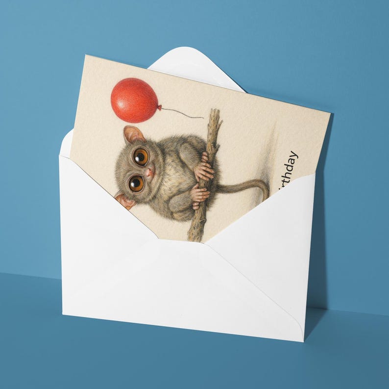 Tarsier Happy Birthday Card: Whimsical Animal Hugs Series Greeting (19 ...