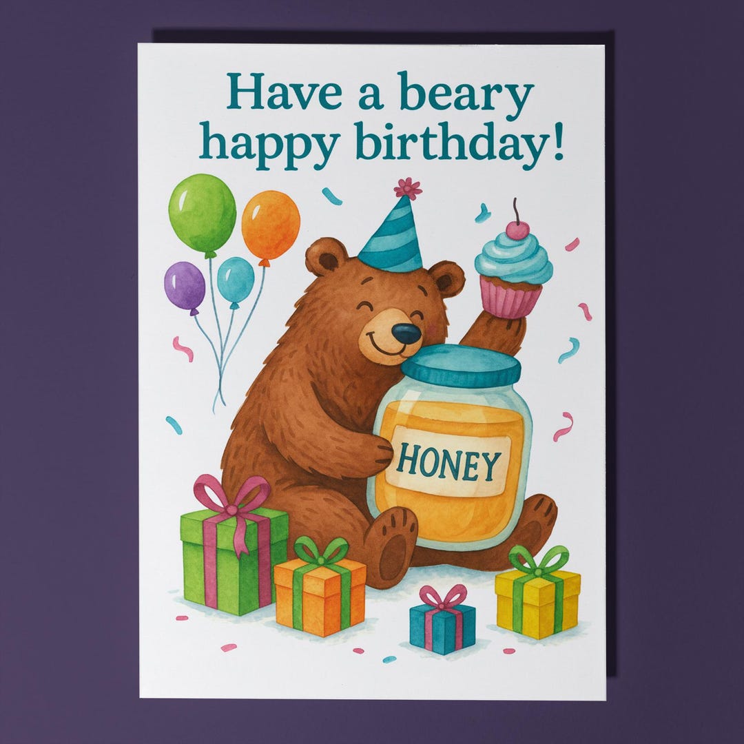 Honey Bear - Have a Beary Happy Birthday Card - Funny Animal - Premium ...
