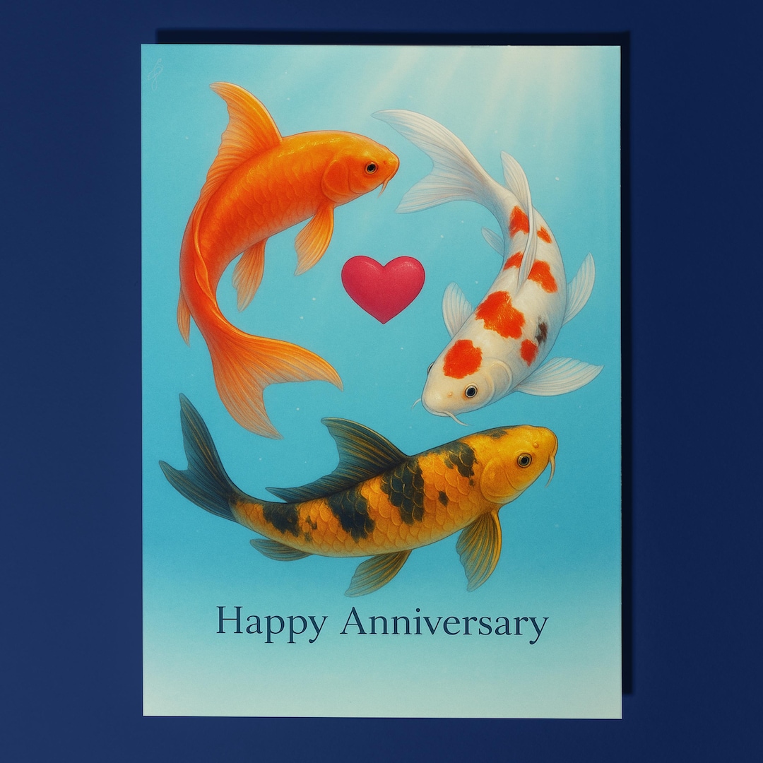 Rainbow Fish Parade Collection - Three Koi Fish - Anniversary Card ...