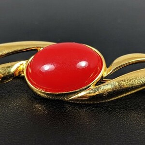 Beautiful Gold-tone Cherry Red Plastic Oval Cabochon Pin / Brooch by ...