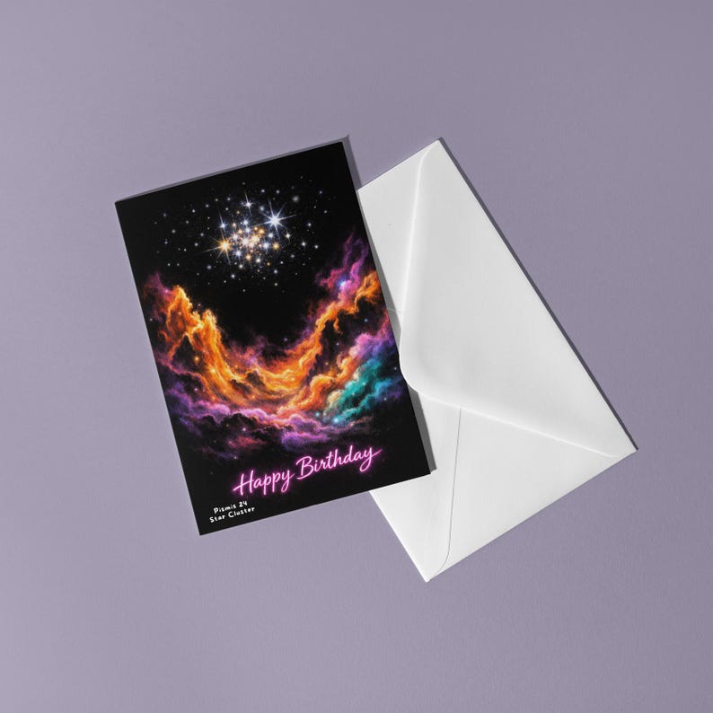 Galactic Star Cluster Happy Birthday Card – Nebula Art, Blank Greeting ...