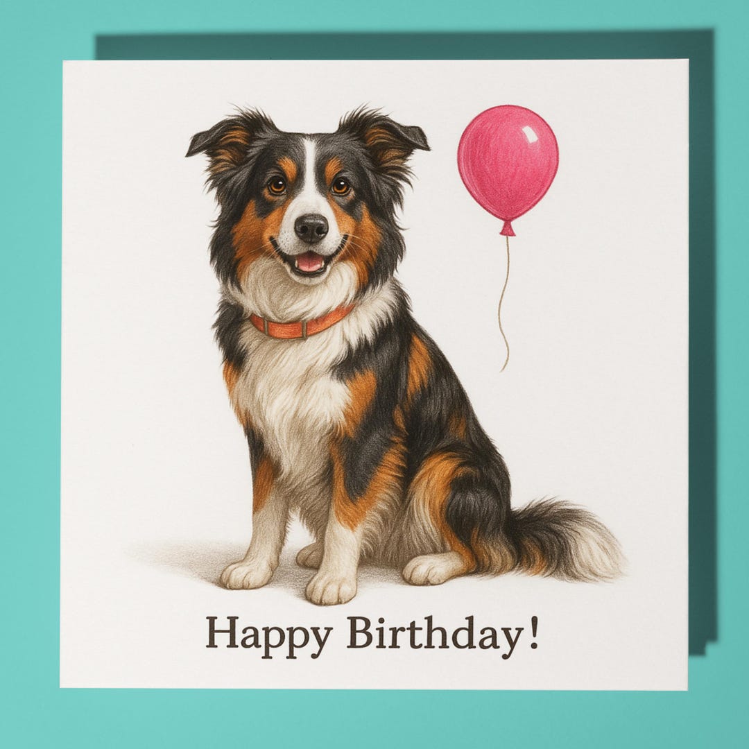 Dog Breeds Calico Border Collie Happy Birthday Card - Funny Animal ...