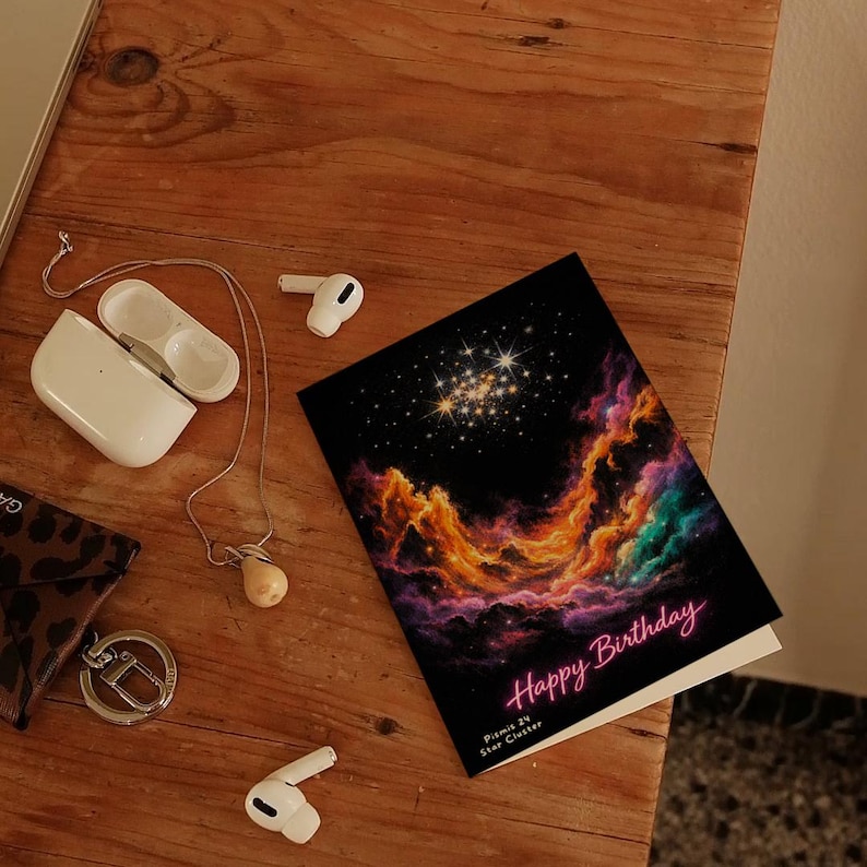 Galactic Star Cluster Happy Birthday Card – Nebula Art, Blank Greeting ...