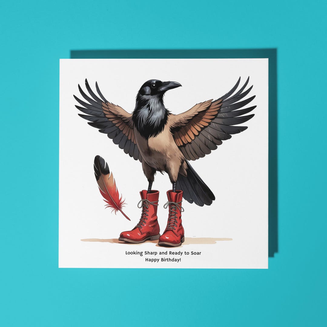 Funny Raven Birthday Card | Bird in Boots Greeting Card - Etsy
