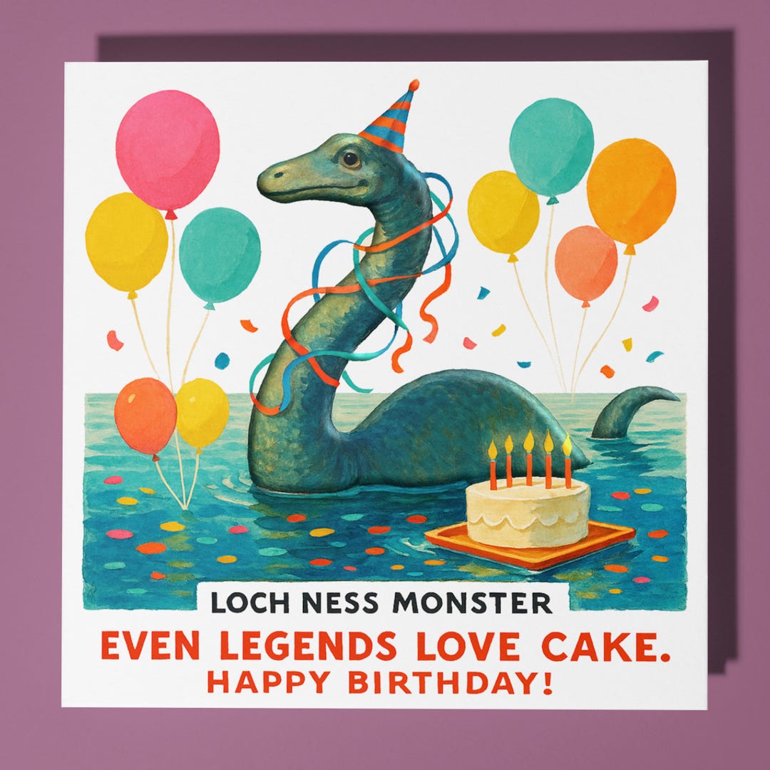 Loch Ness Monster - Birthday Card - Personalised Card - Funny Animal ...