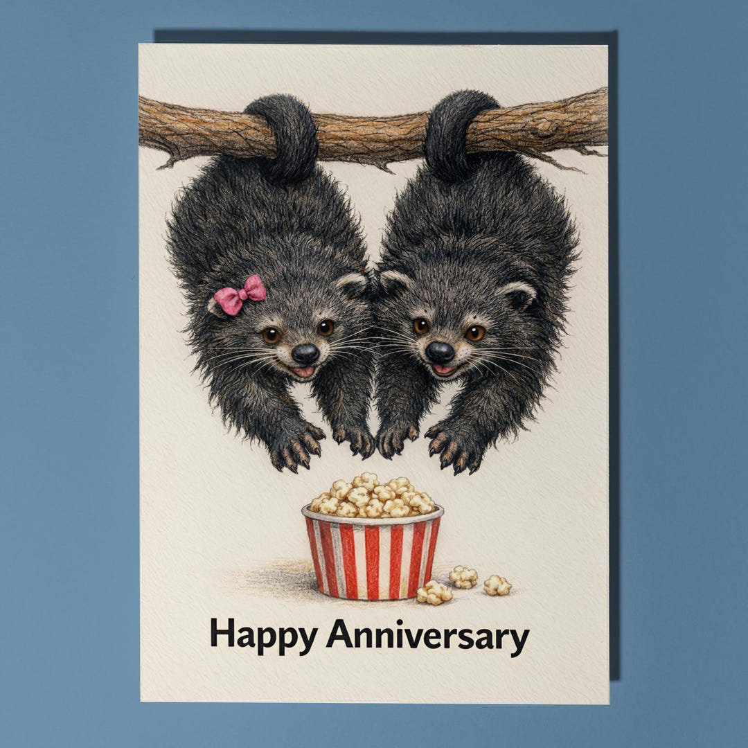 Bearcat Movie Night (binturong) Happy Anniversary Card - Funny Animal ...
