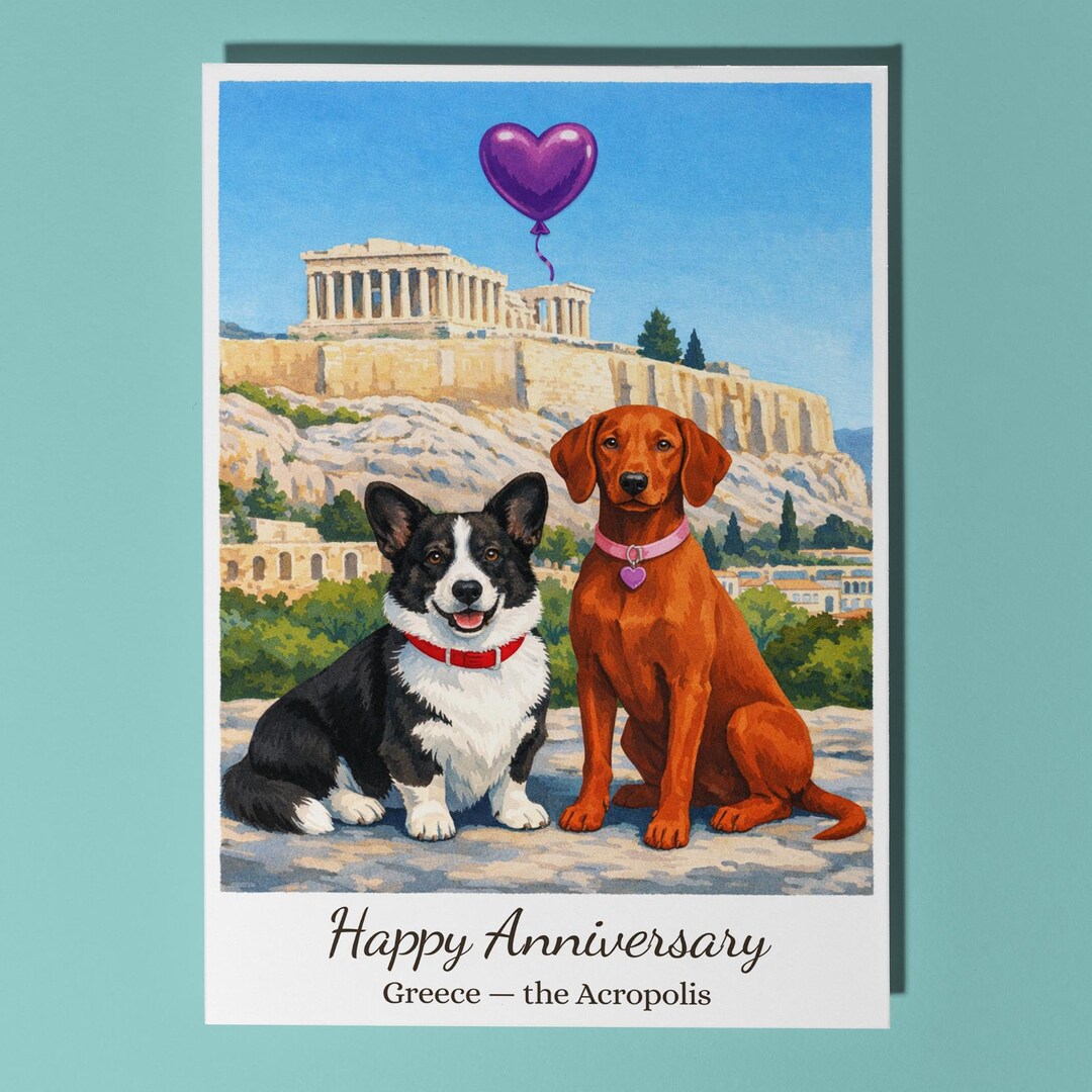 Athens Greece — the Acropolis Corgi Vizsla Dogs Happy Anniversary Card ...