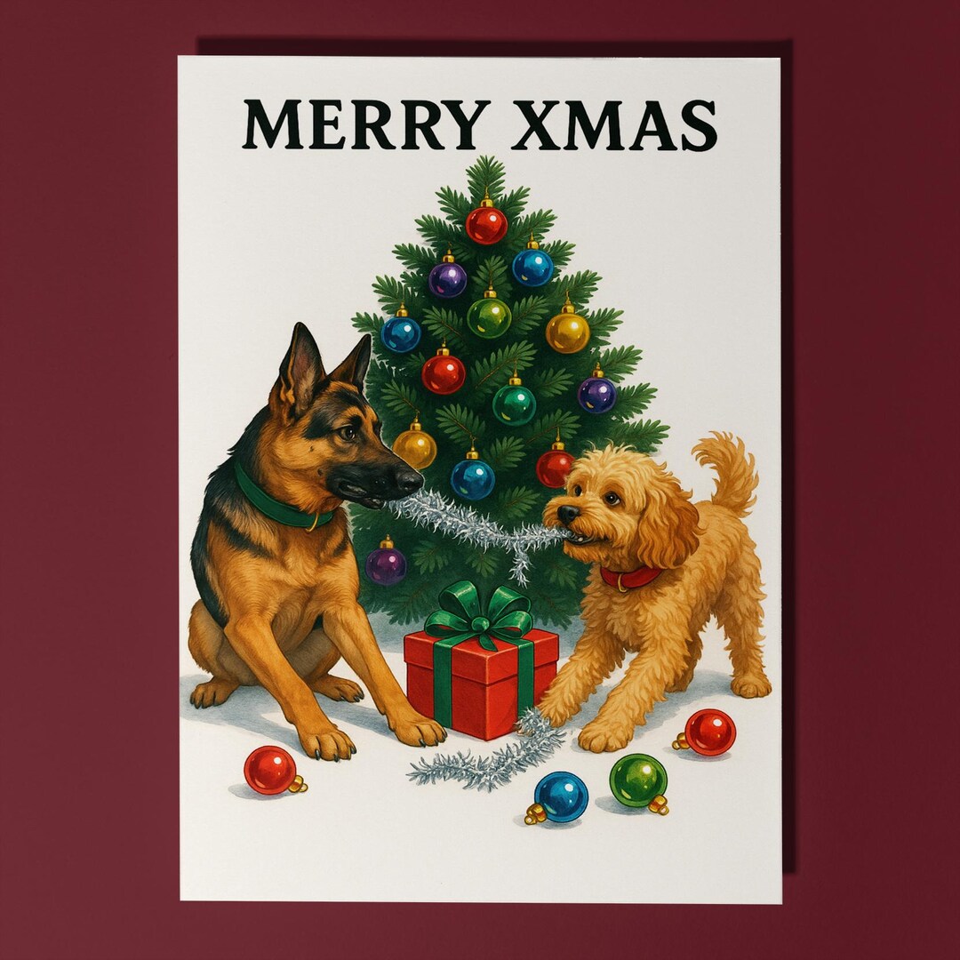 German Shepherd & Cockapoo Dogs Duo - Merry Xmas Card - Funny Dogs ...