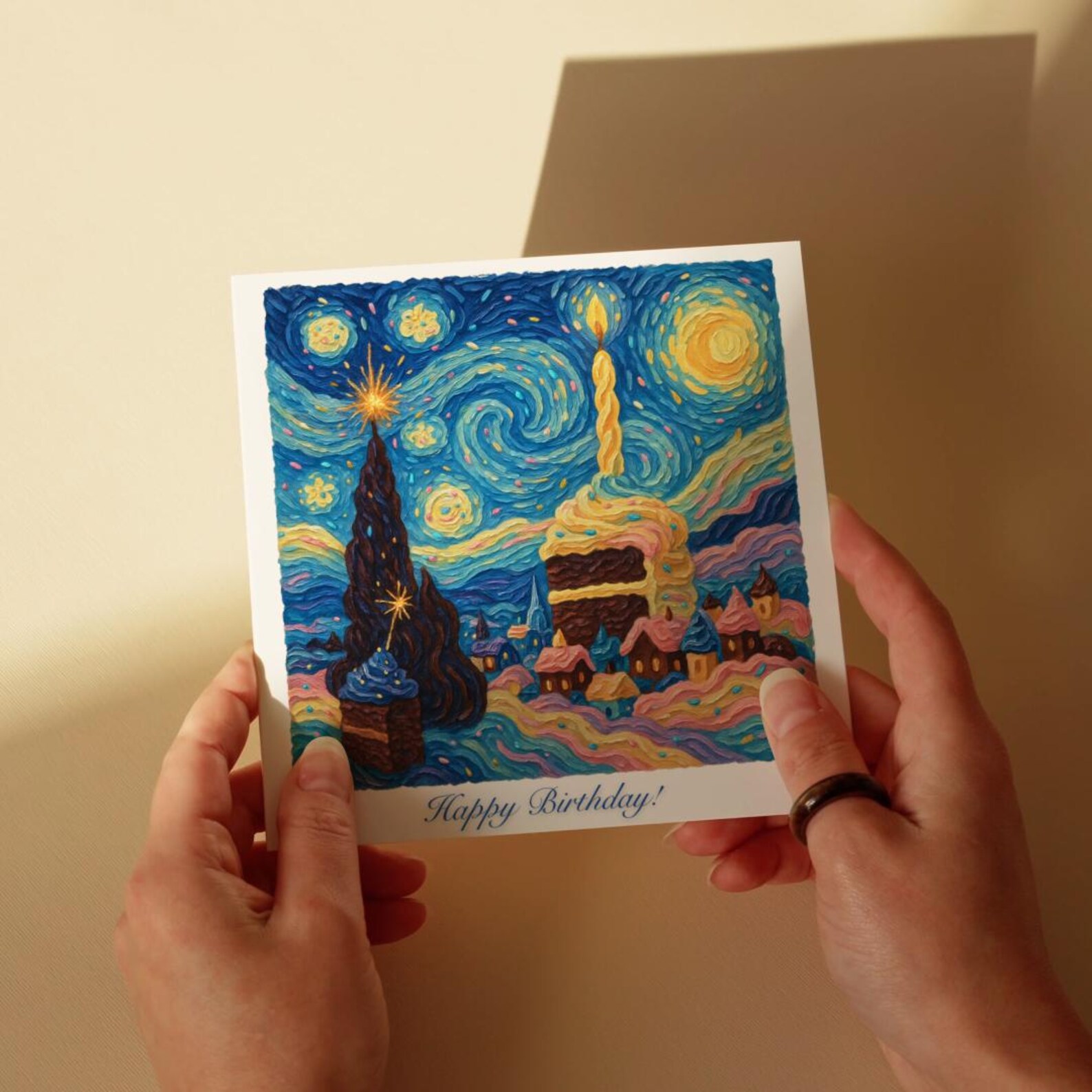 The Starry Cake - Van Gogh - Happy Birthday Card - Funny Premium ...