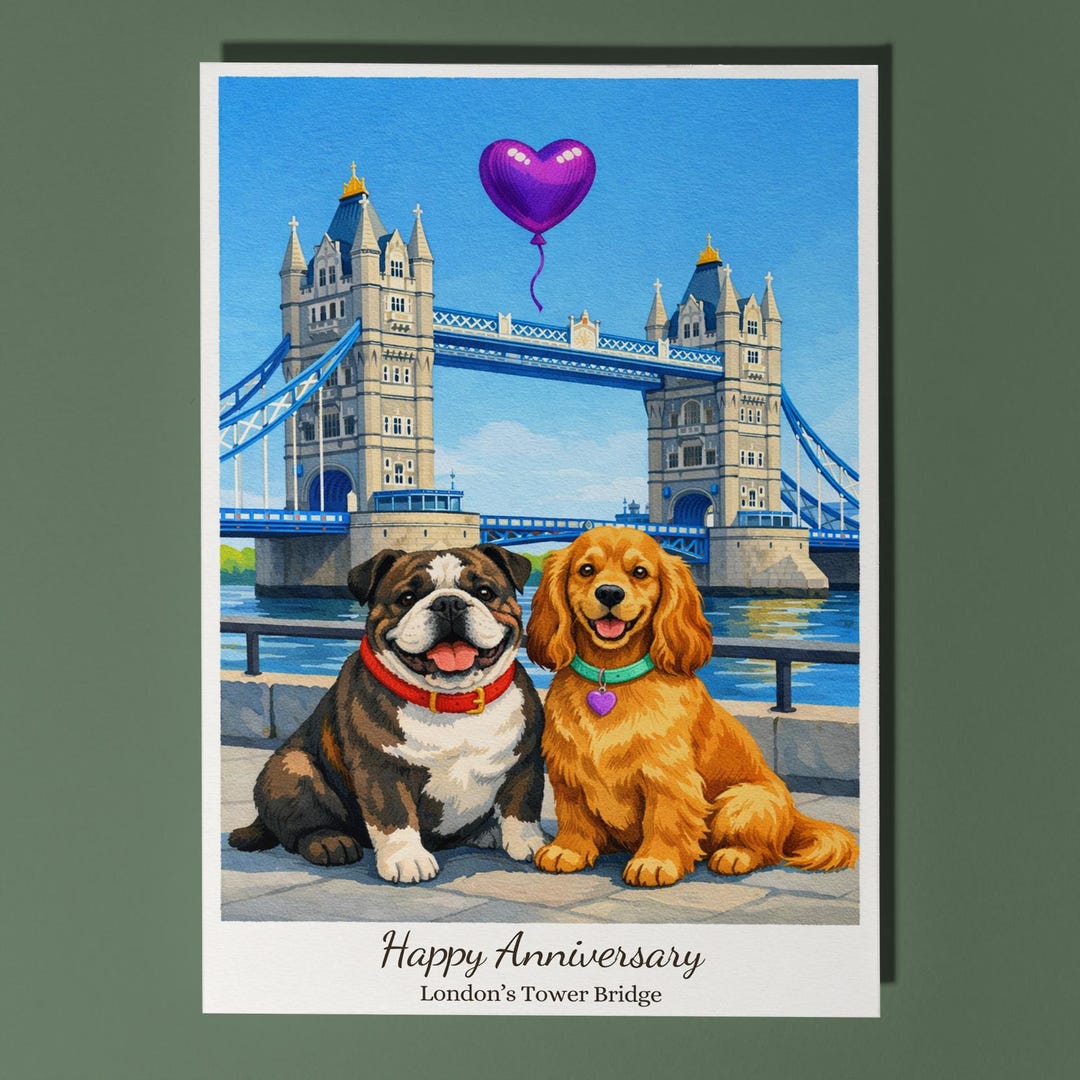 Tower Bridge Anniversary Card: Cocker Spaniel & Bulldog - Etsy