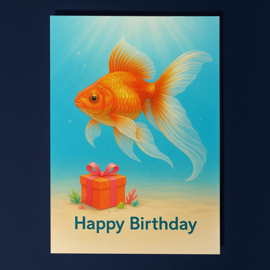 Rainbow Fish Parade Collection - Fancy Goldfish - Happy Birthday Card ...