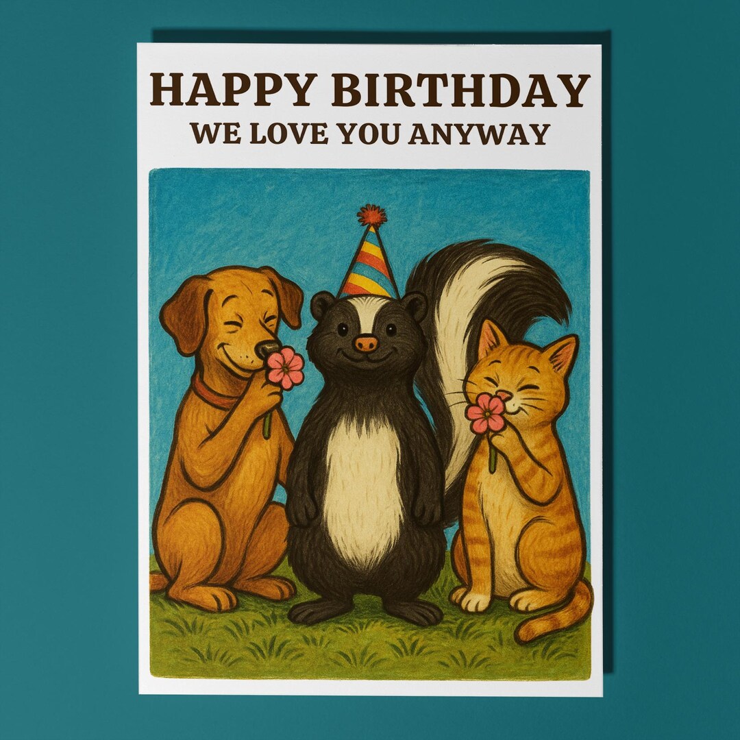 Skunk - We Love You Anyway Happy Birthday Card - Funny Premium Greeting ...