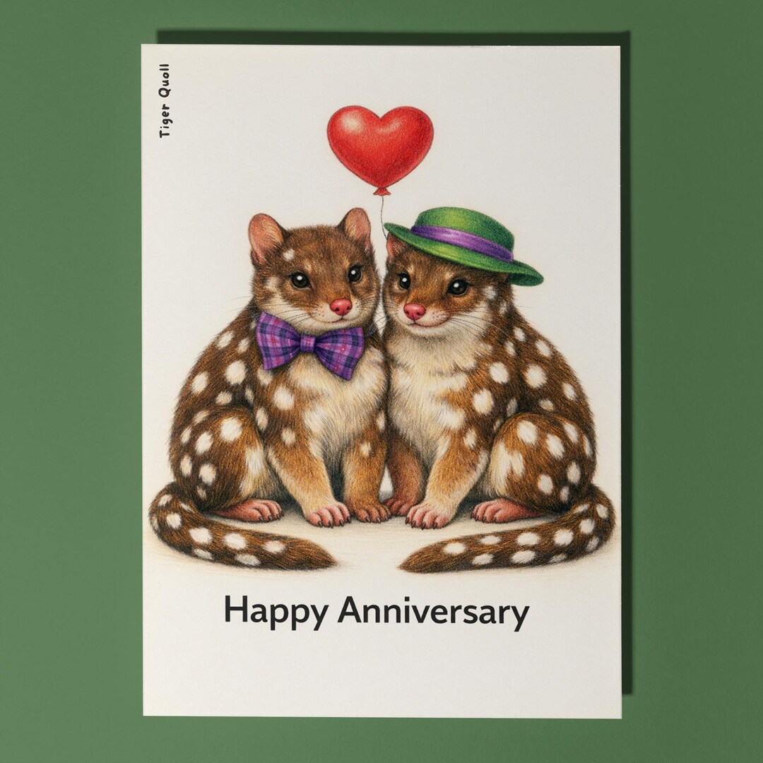 Tiger Quoll Anniversary Card – Animal Couple, Blank Greeting (19.5cm X ...