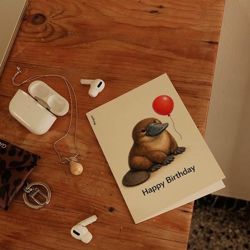 Platypus Happy Birthday Card: Sweet Star Animal Hugs Series Greeting ...