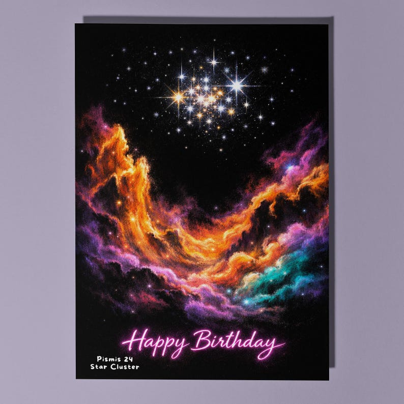 Galactic Star Cluster Happy Birthday Card – Nebula Art, Blank Greeting ...