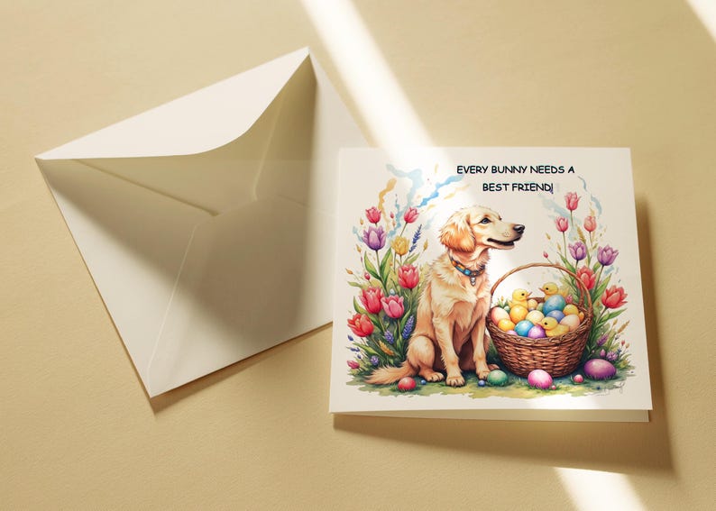 Golden Retriever Dog Easter Card - Funny Animal - Premium Greeting Card ...