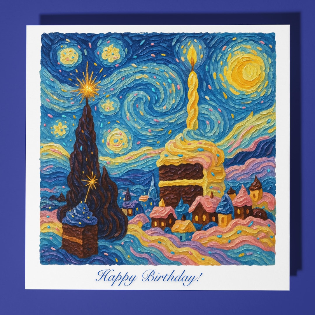 The Starry Cake - Van Gogh - Happy Birthday Card - Funny Premium ...
