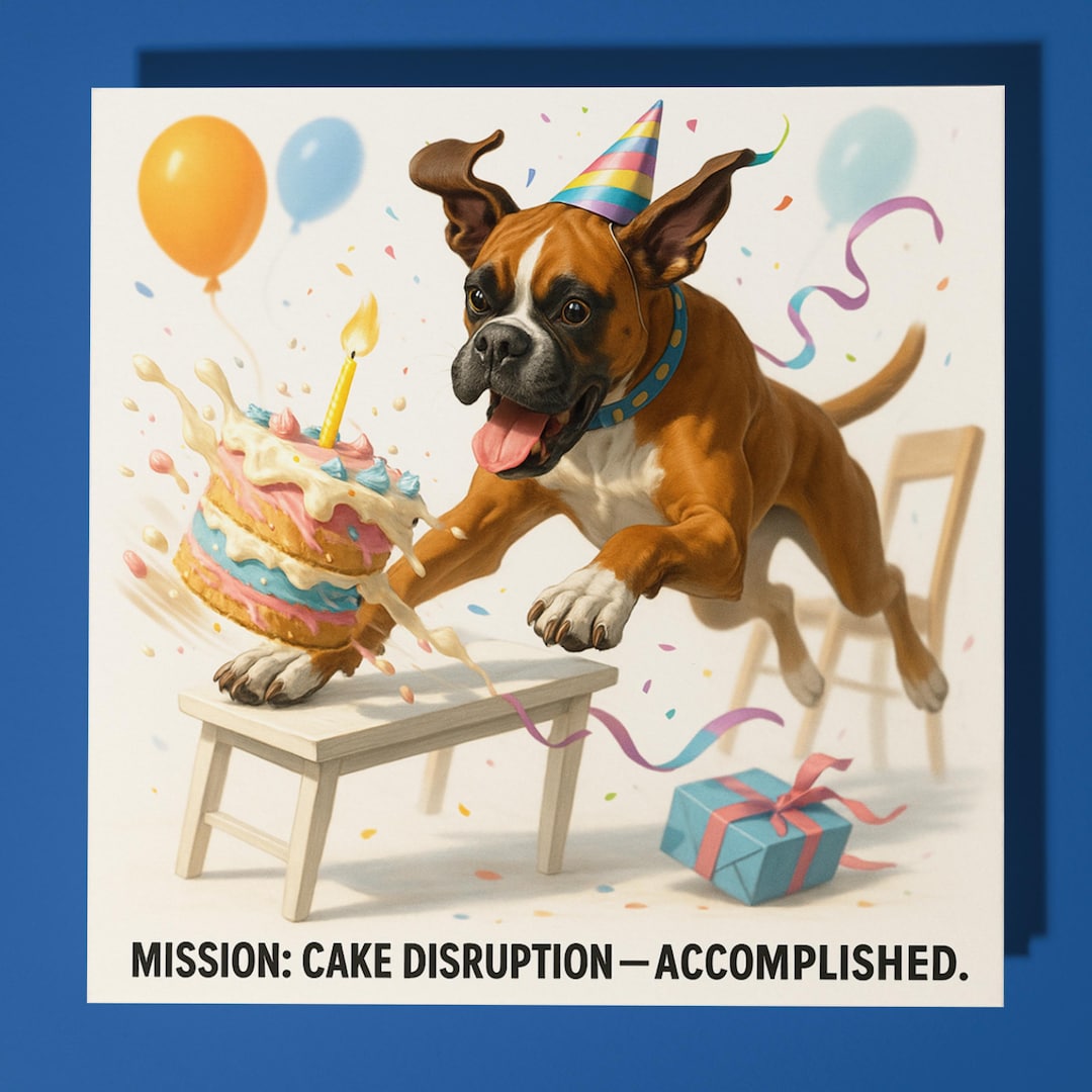 Funny Boxer Dog - Happy Birthday Card - Funny Animal - Premium Greeting ...