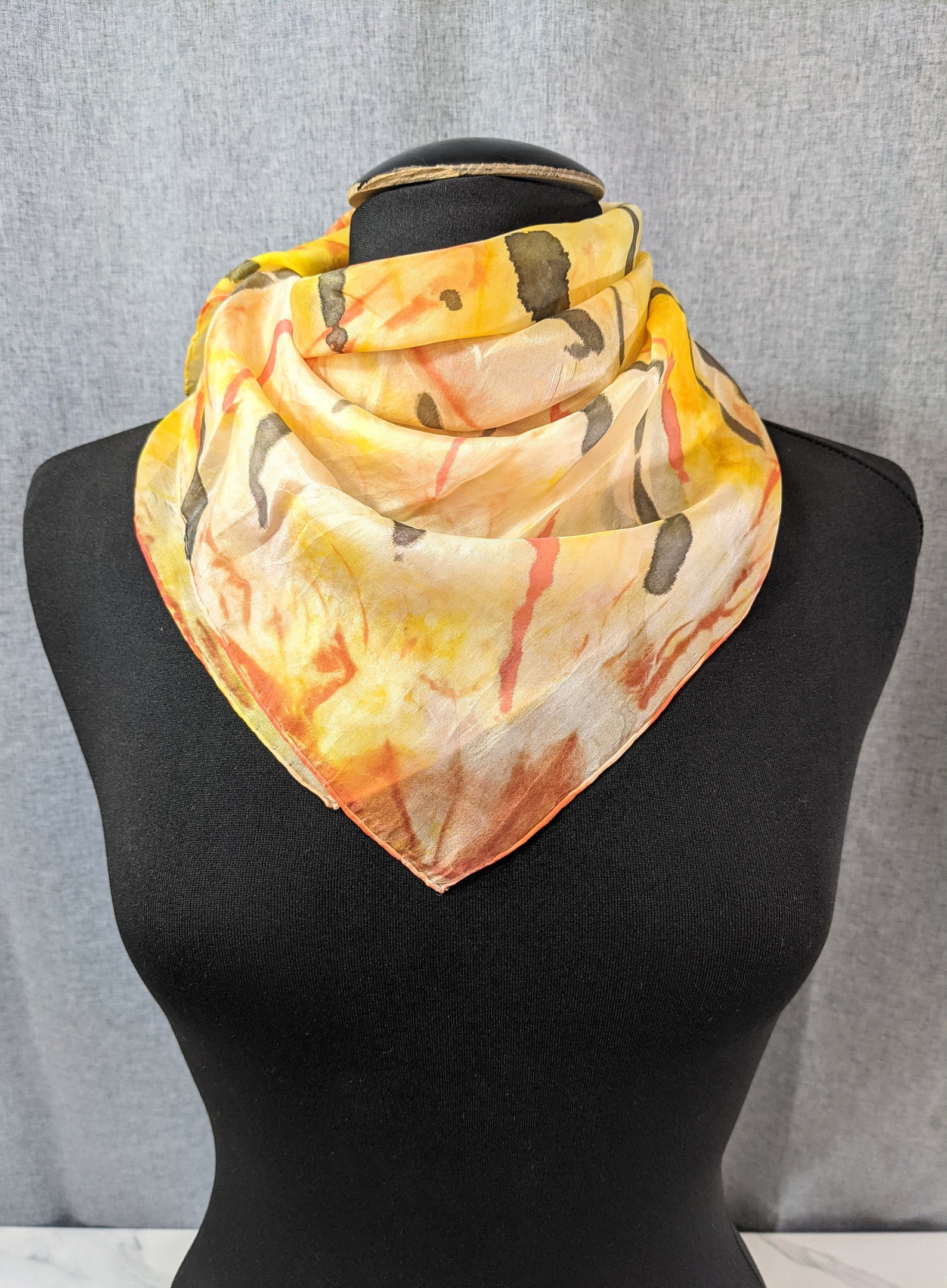 Lovely Vintage Yellow Fire Colour Pure Silk Scarf 25x | Etsy