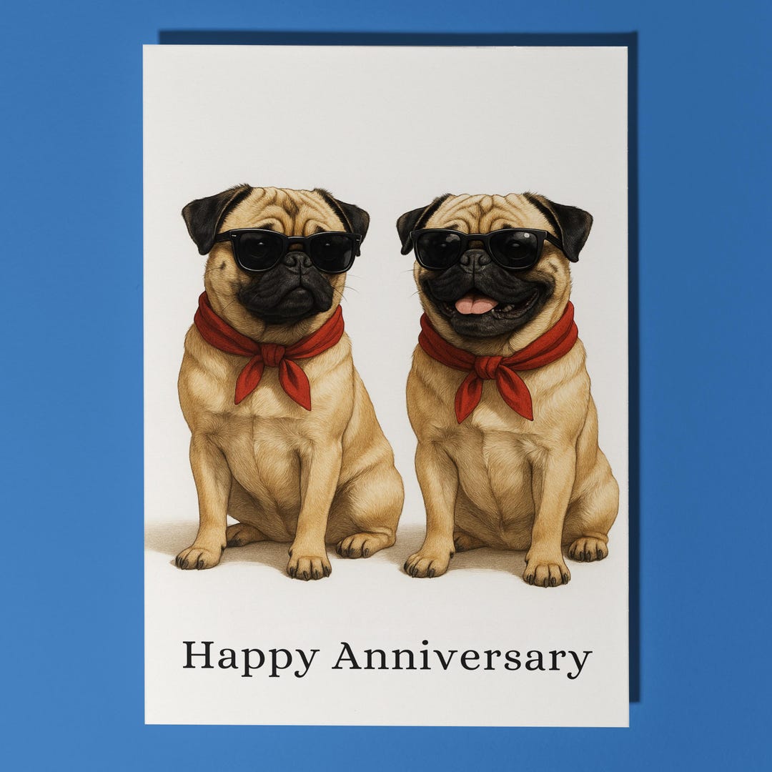 Dog Breeds Collection - Pug Dogs Duo - Happy Anniversary Card - Funny ...