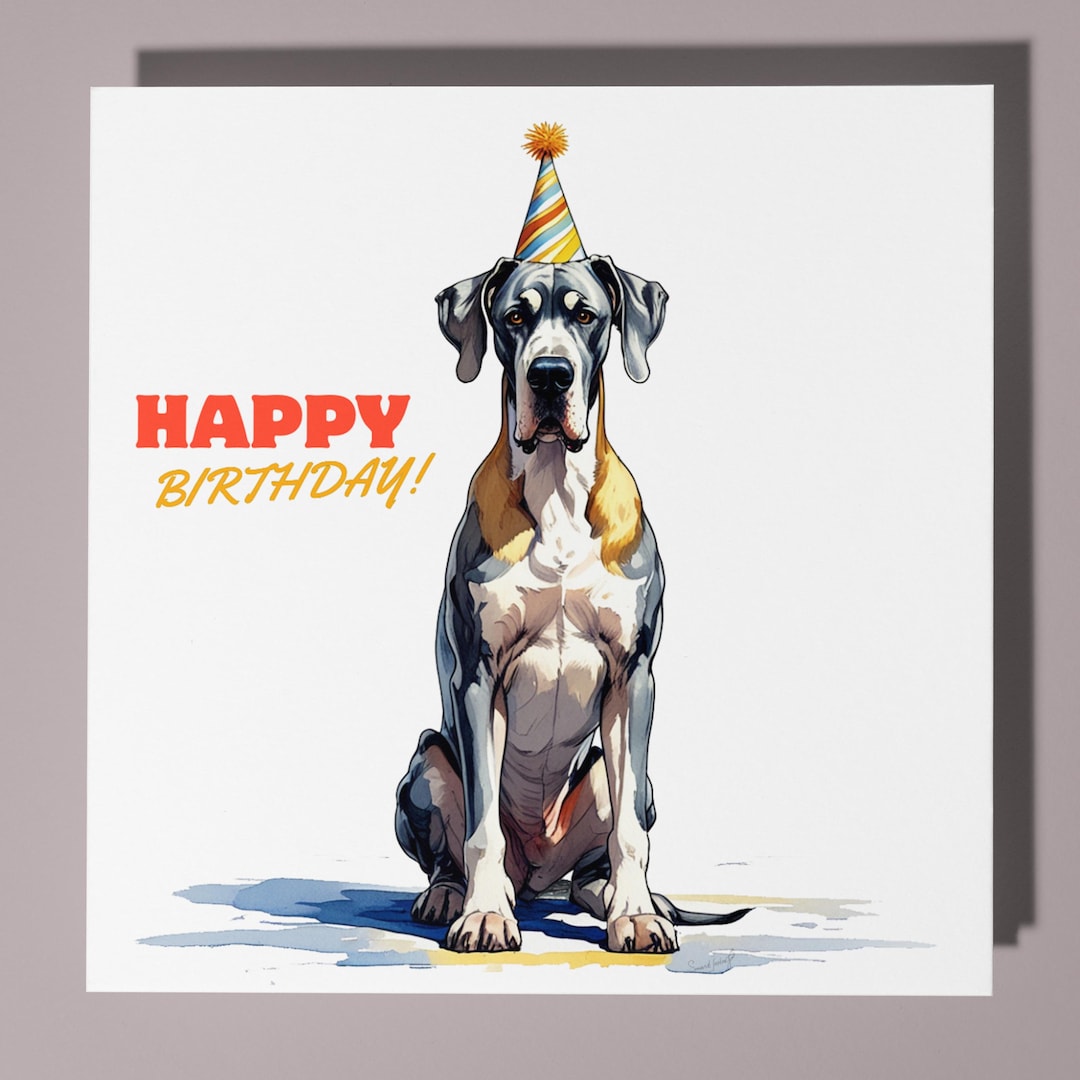 Great Dane Happy Birthday Card - Funny Animal - Premium Greeting Card ...