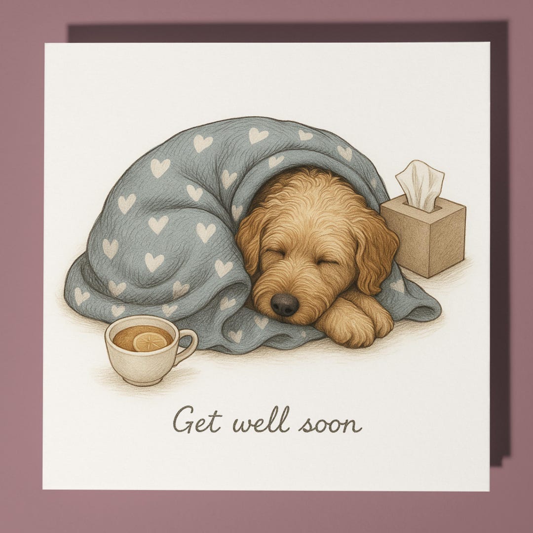 Labradoodle Dog - Get Well Soon Card - Funny Animal - Premium Greeting ...