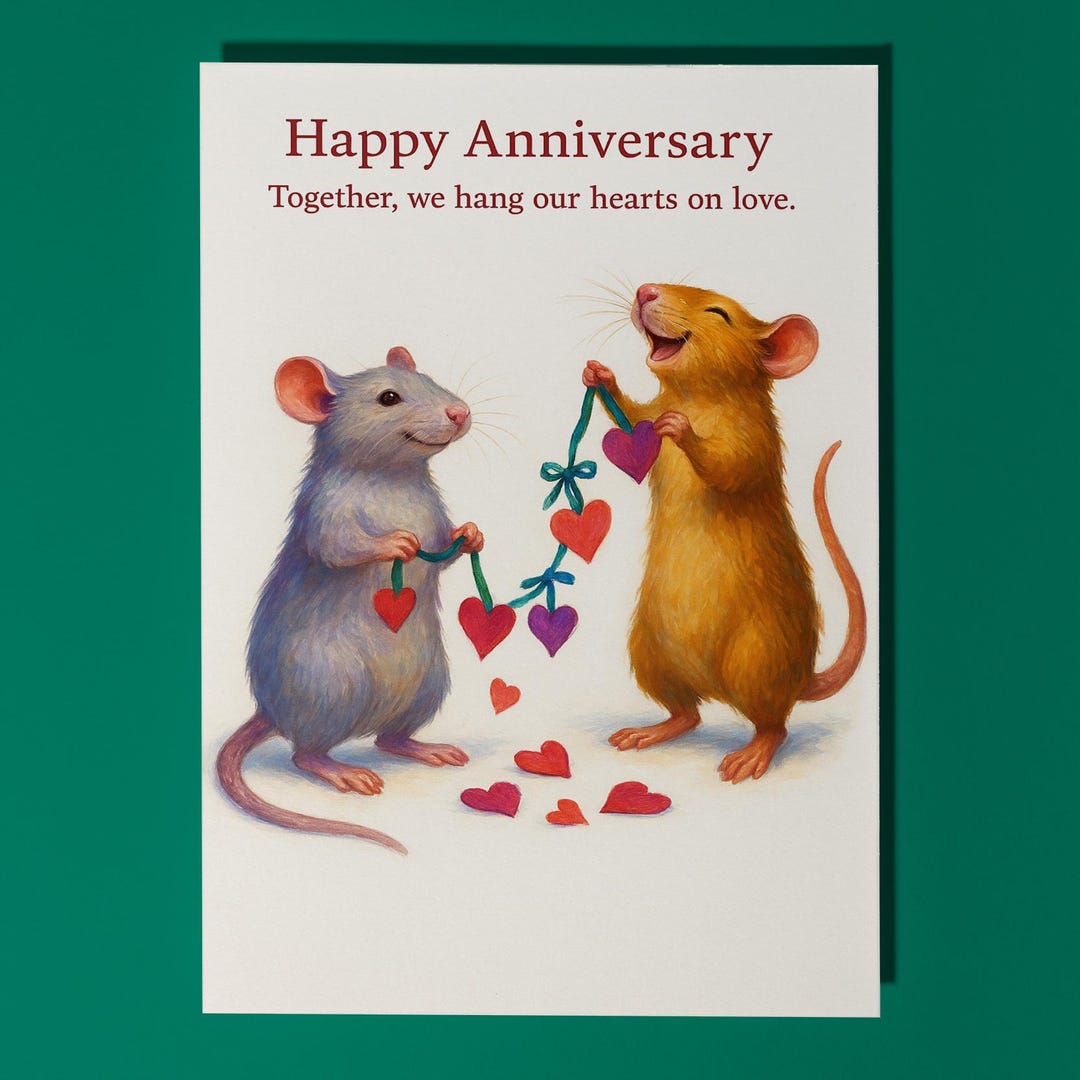 Two Rats - Together We Hang Our Hearts on Love - Happy Anniversary Card ...