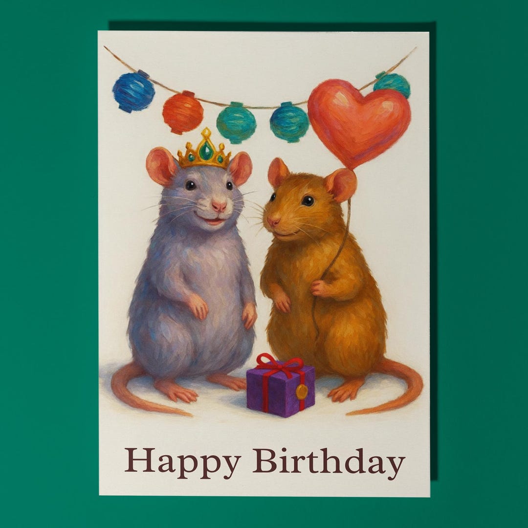 Two Rats Celebrating in Style - Happy Birthday Card - Funny Animal ...