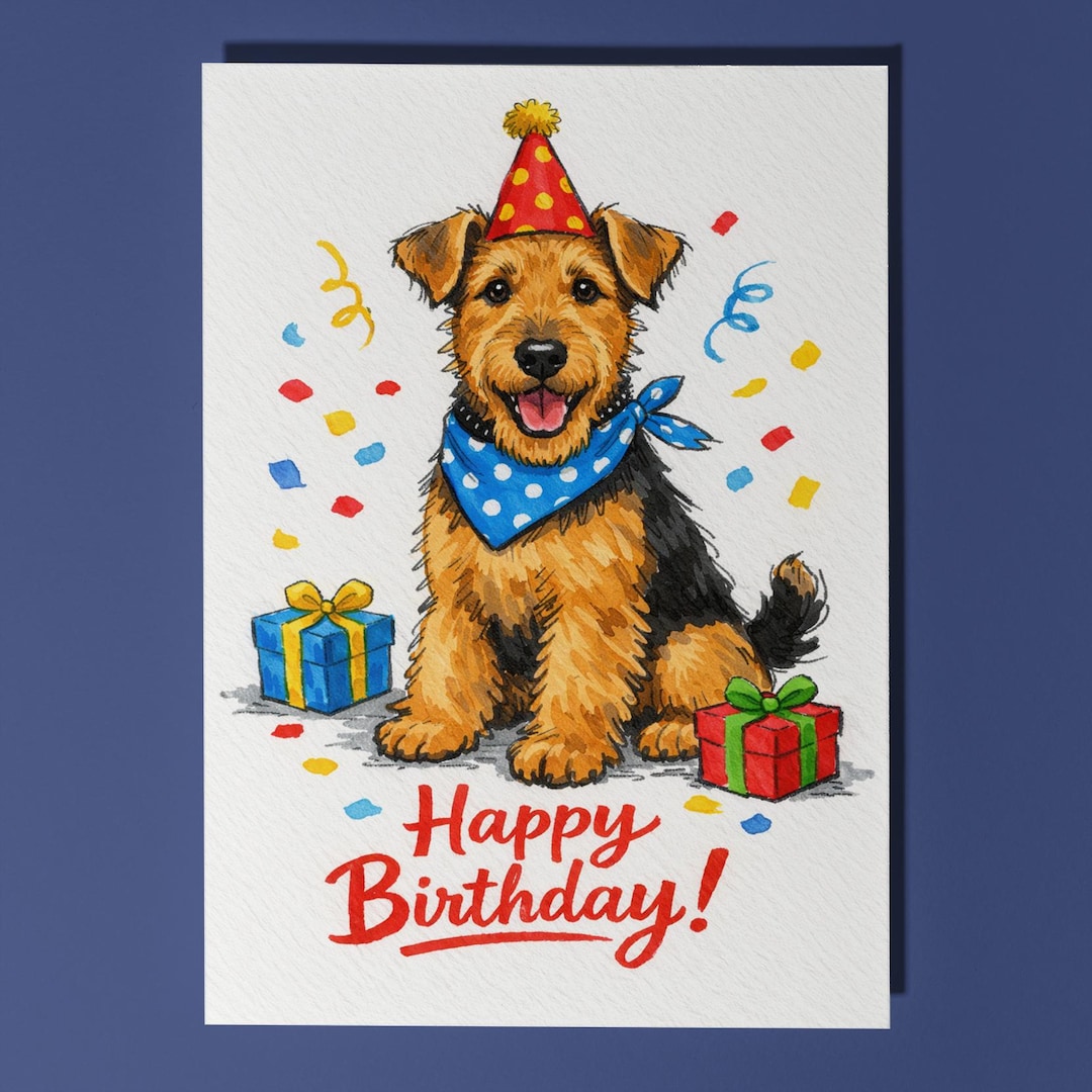 Airedale Terrier Dog Happy Birthday Card - Funny Animal - Premium ...