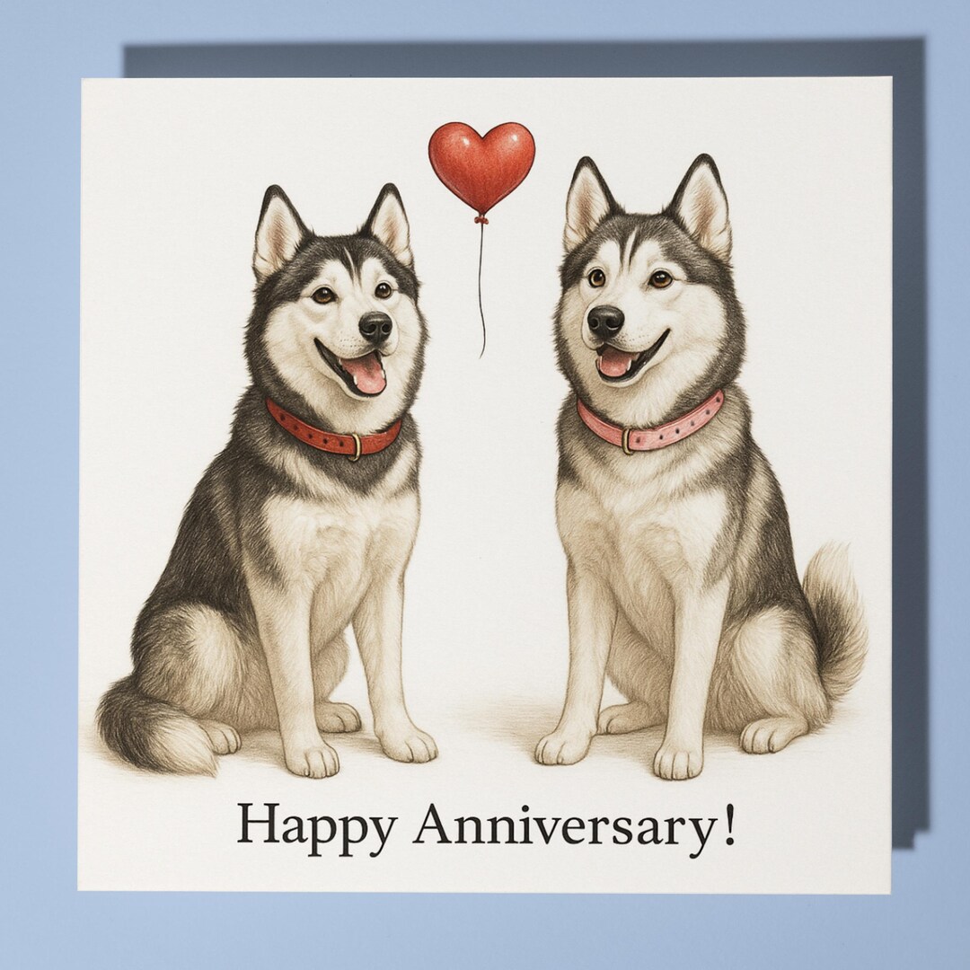 Husky Dogs - Happy Anniversary Card Funny Animal - Premium Greeting ...