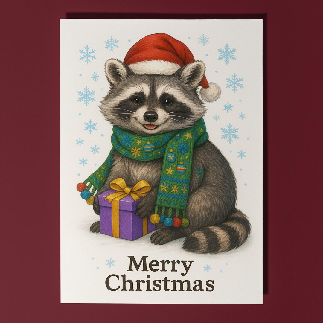 Fluffy Crew - Santa’s Little Bandit Racoon Merry Christmas Card - Funny ...