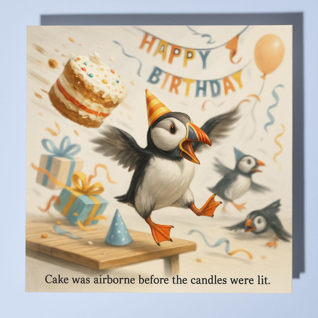 Puffins - Happy Birthday Card - Funny Animal - Premium Greeting Card ...