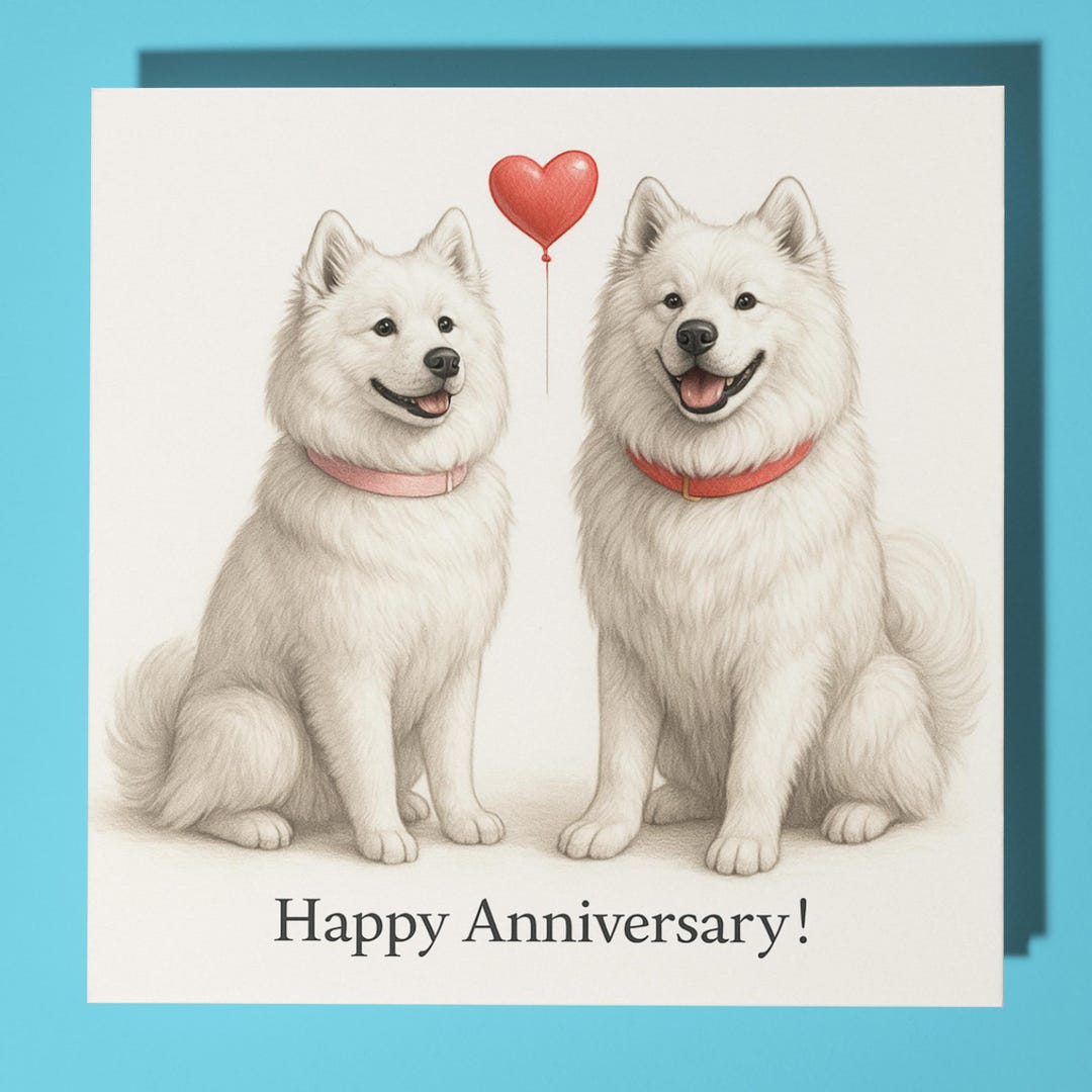 Samoyed Dogs - Happy Anniversary Card Funny Animal - Premium Greeting ...