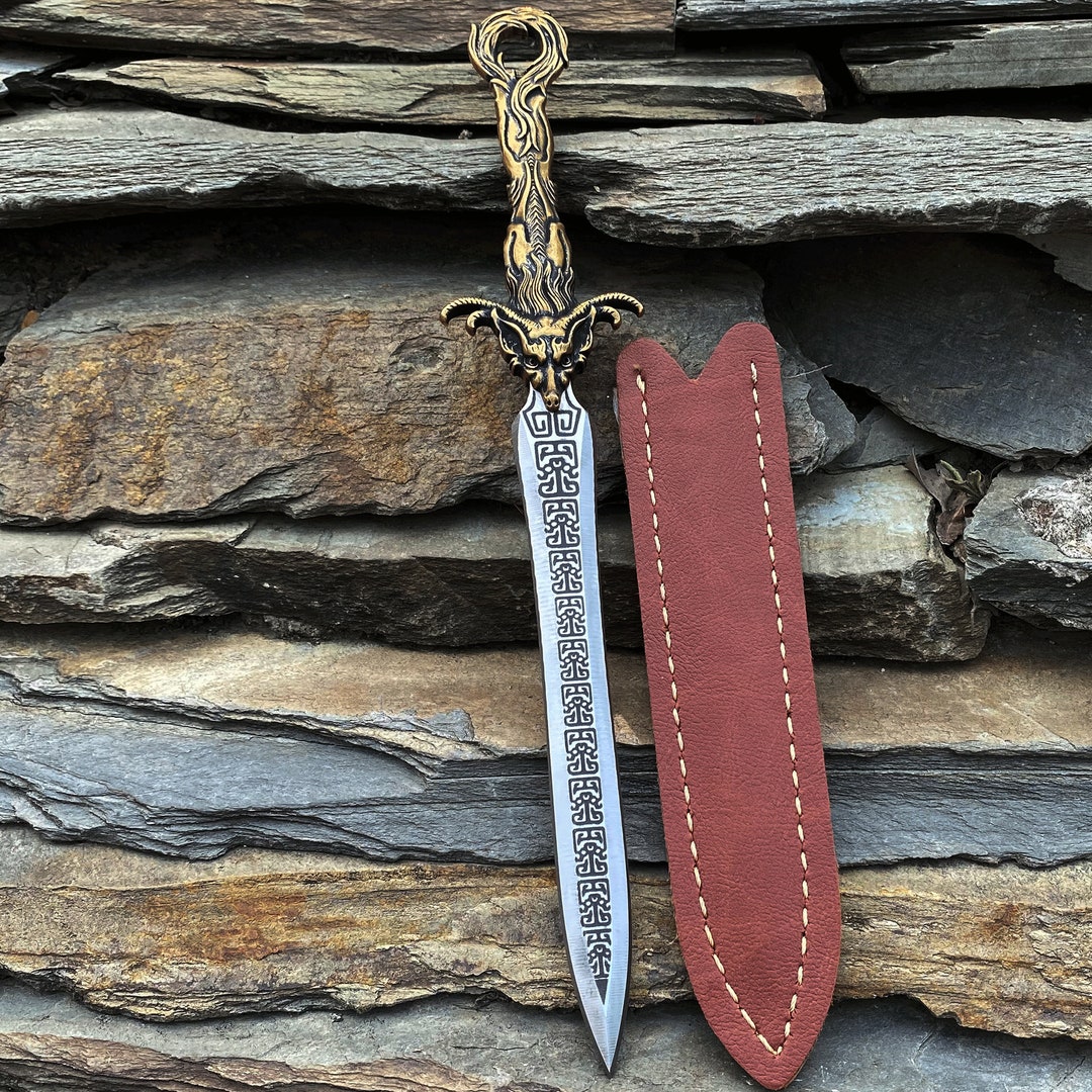 Brass Handle Hand Forged Dragon Head Steel Dagger Old-fashioned Letter ...
