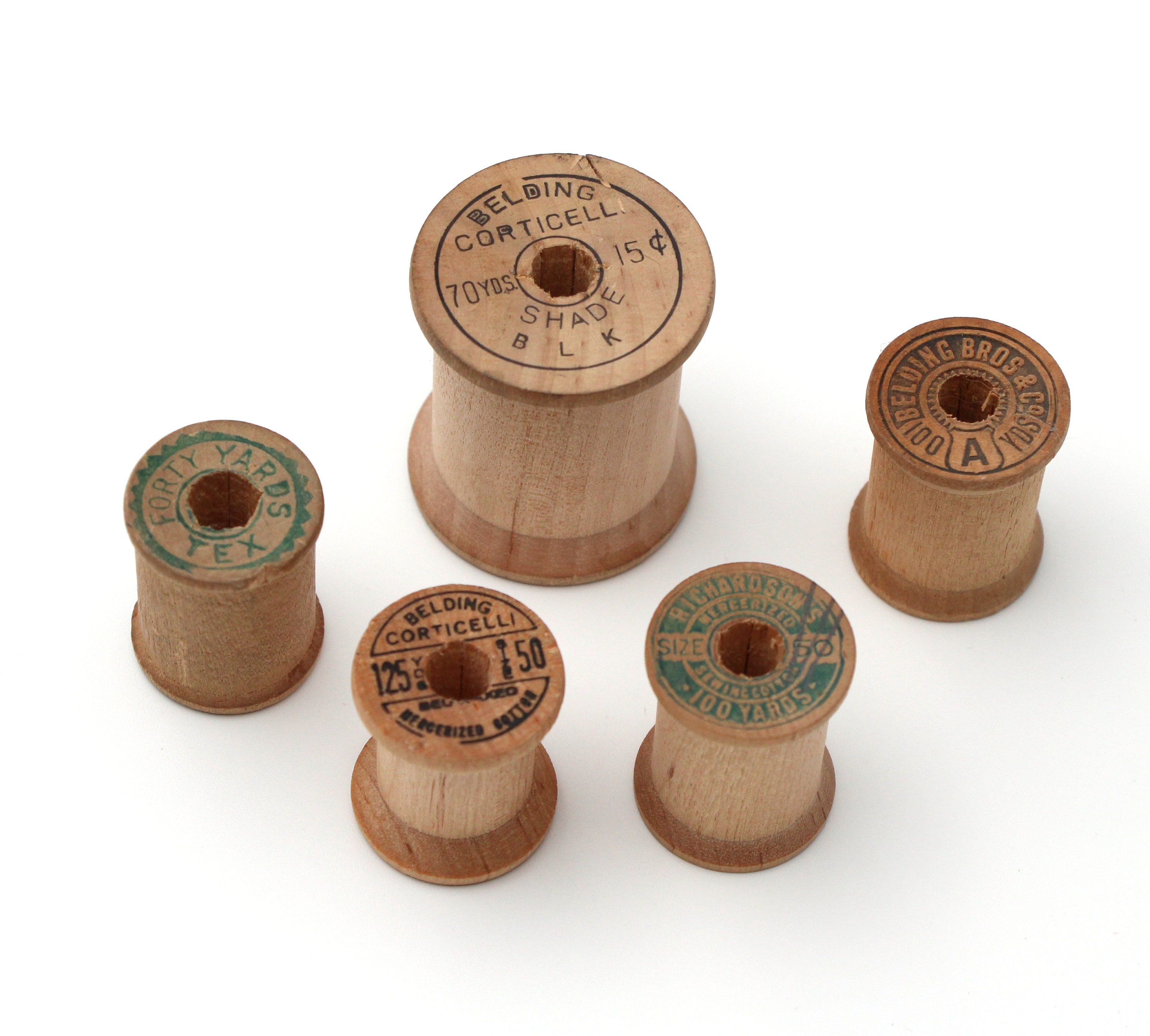 5 Wooden Spools With Stamped/engraved Ends - Etsy