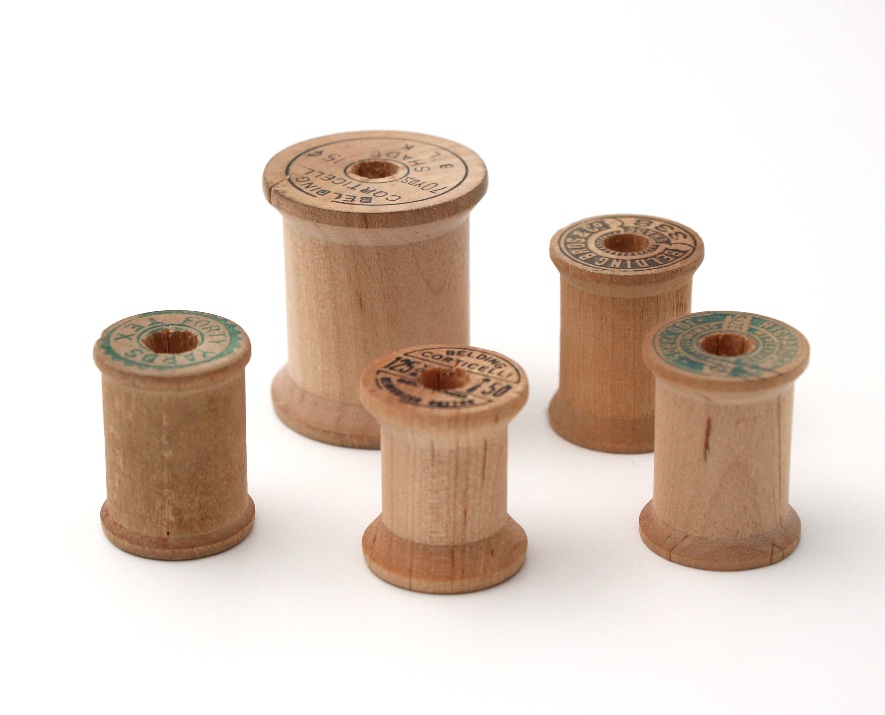 5 Wooden Spools With Stamped/engraved Ends - Etsy