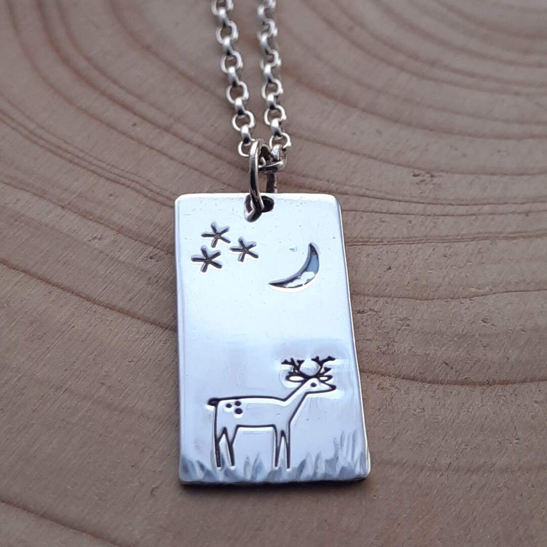 Wandering Stag Under a Night Sky Necklace Handmade From Recycled Silver ...