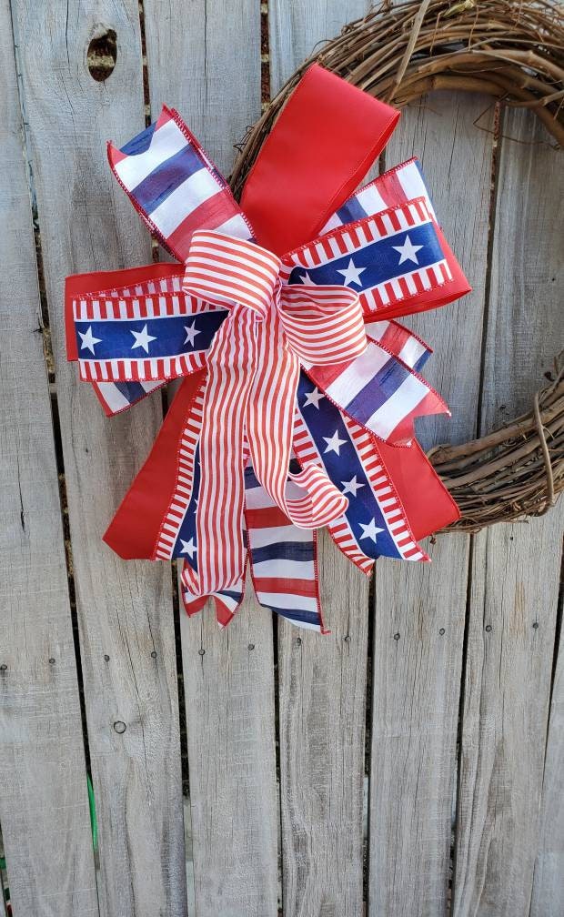 Patriotic Lantern Summer Bow Red White Blue Summer Star And Etsy