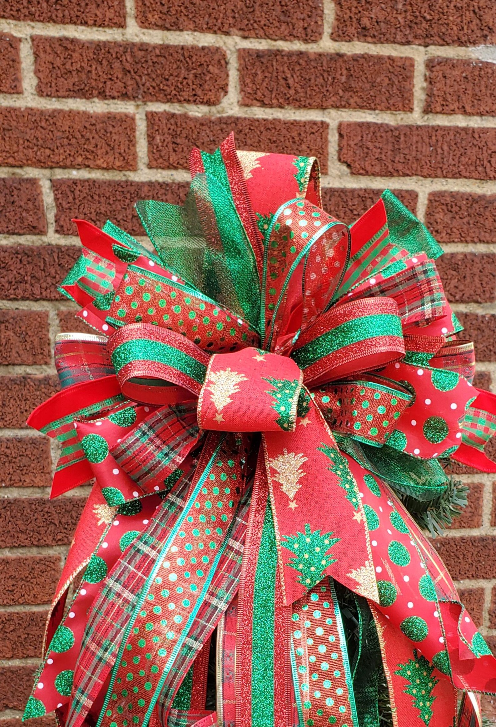 Traditional Christmas Tree Topper Bow Red White and Green Christmas ...