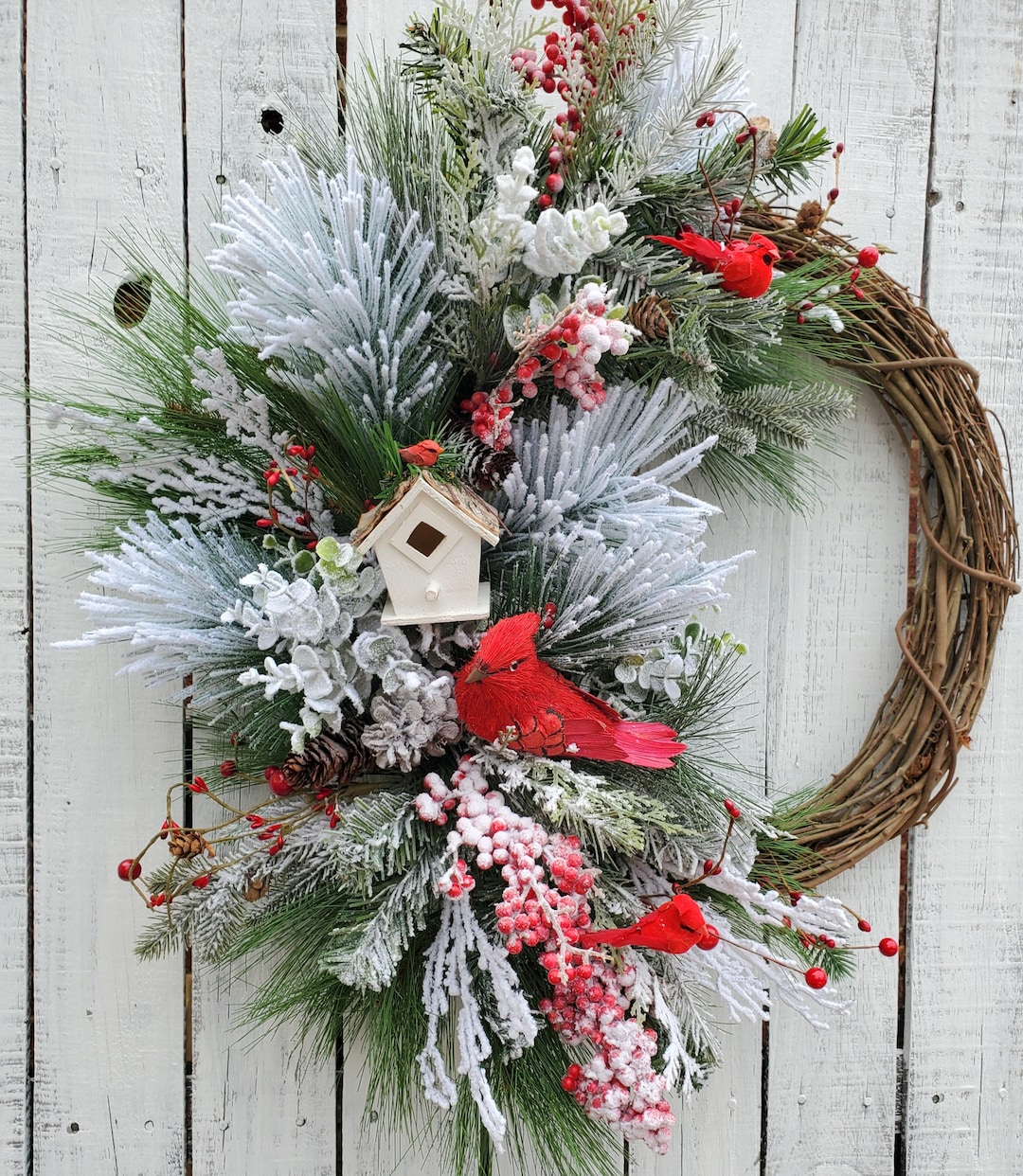 Winter Cardinal Wreath Christmas Cardinal Door Wreath With Bird House ...