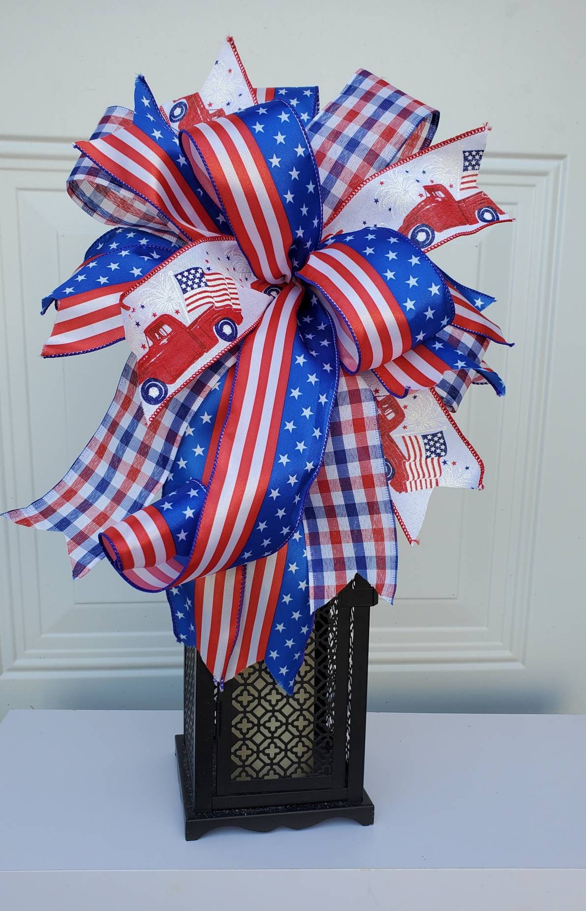Patriotic Lantern Summer Bow Red White Blue Summer Star And Etsy