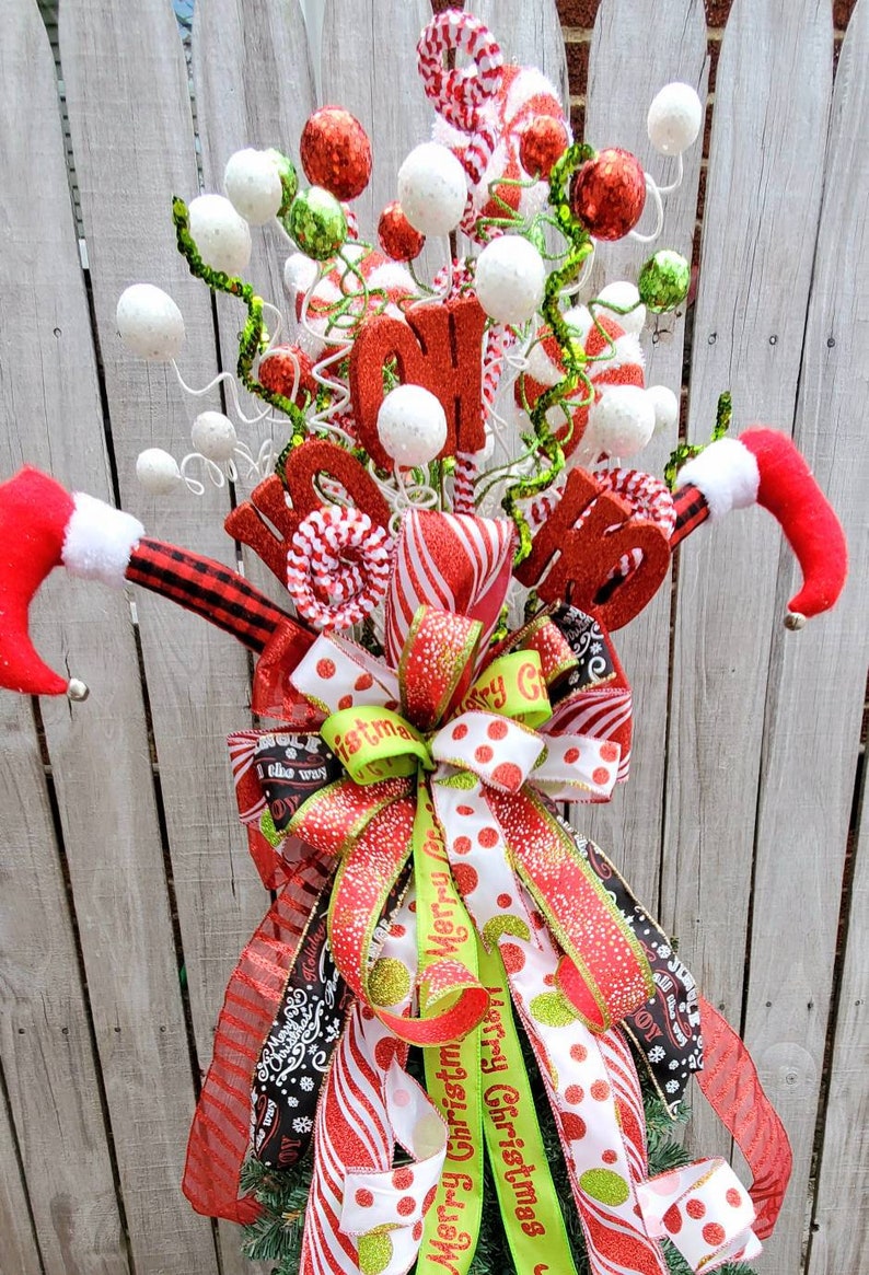 Christmas Tree Topper Ho Ho Ho Elf Leg Tree Topper Bow Santa - Etsy