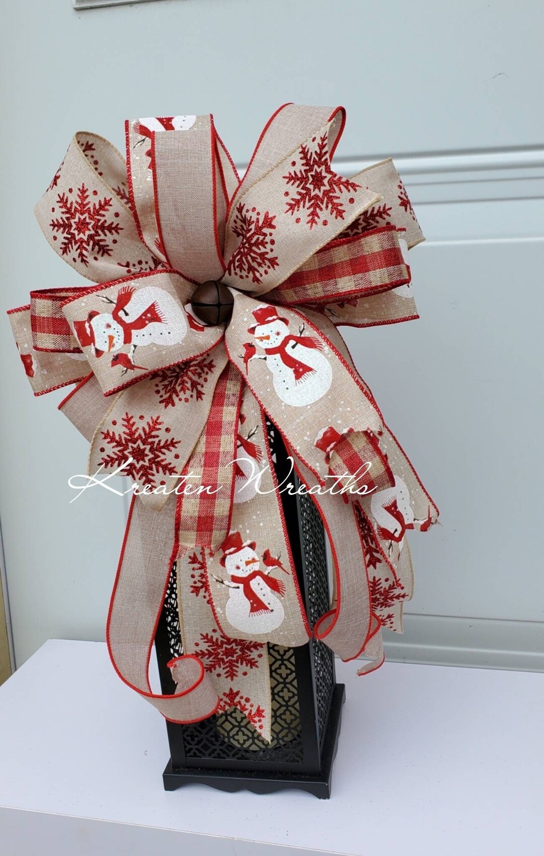 Rustic Farmhouse Christmas Bow With Rustic Bell Lantern Wreath Bow ...