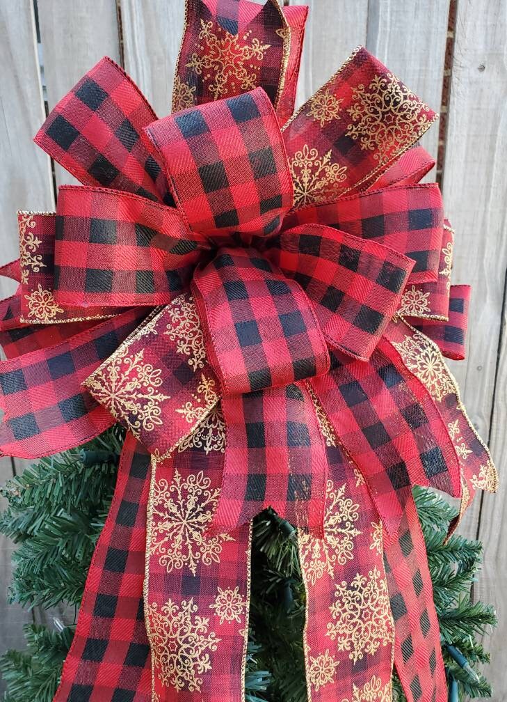 Buffalo Check Christmas Tree Topper Bow Lantern Banister - Etsy
